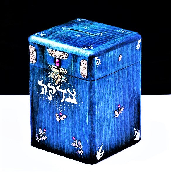 Tzedakah Box. Silver. Olive Wood. Crystals. Handmade. Jewish Charity ...