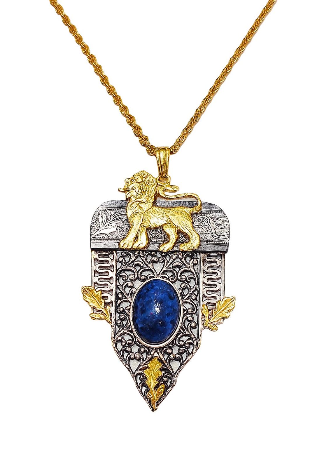 Gold Lion Pendant. Lion of Judah Necklace. Handmade Filigree. Jewish ...