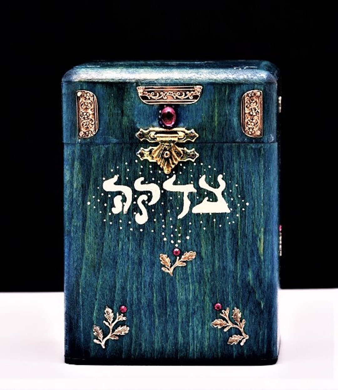 Tzedakah Box. Silver. Olive Wood. Crystals. Handmade. Jewish Charity ...