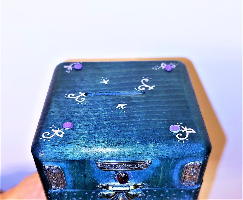 Tzedakah Box. Silver. Olive Wood. Crystals. Handmade. Jewish Charity ...