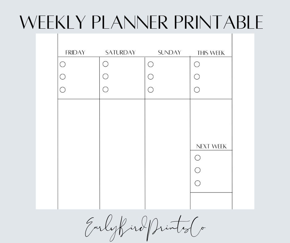 Weekly Planner Printable to Do Planner Printable Full Page PDF Prints ...