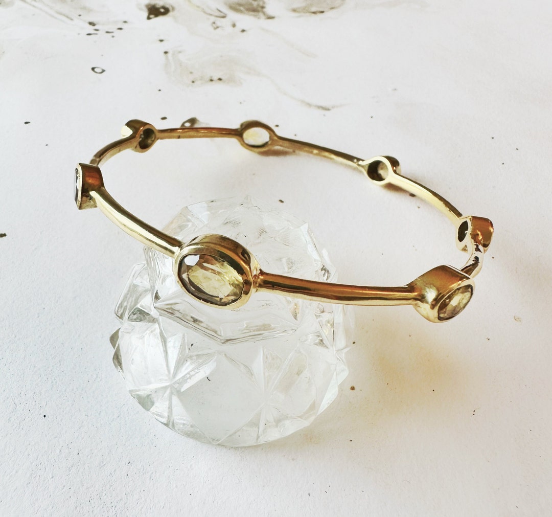 Citrine Brass Bangle: Golden Gemstone Bracelet, Stacking Jewelry - Etsy