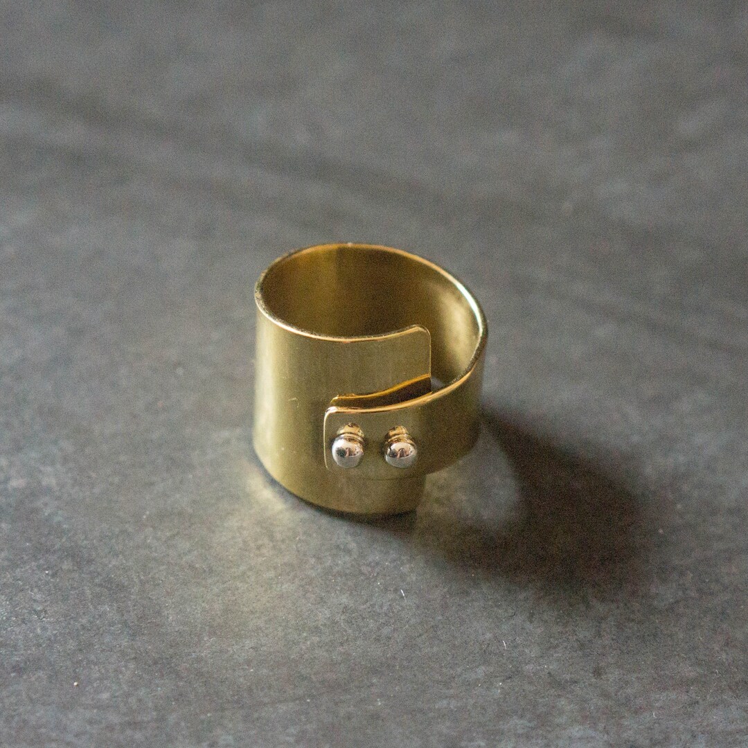 Adjustable Brass Ring Sterling Silver Dots // Industrial Tribal Mixed ...