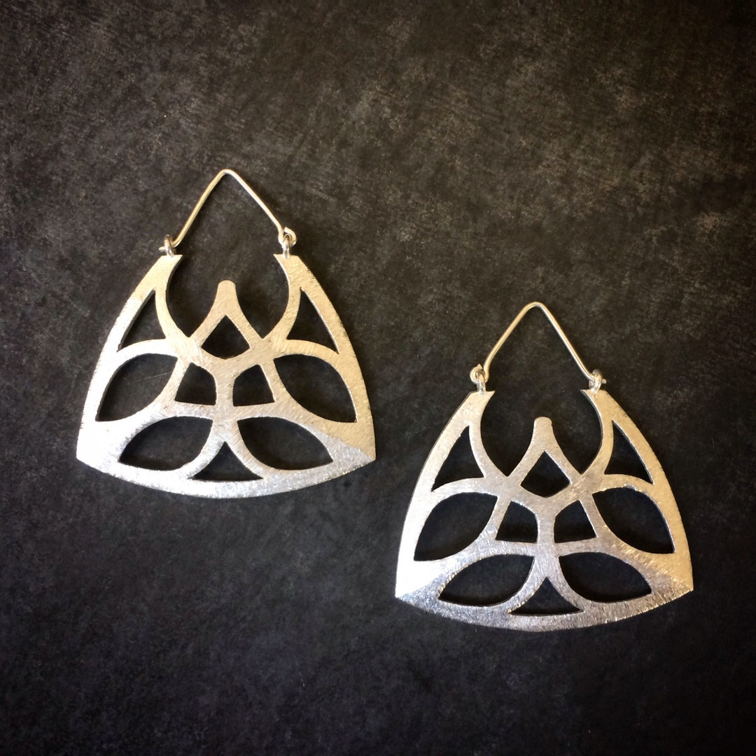 Silver Cathedral Window Hoops // Silver Cutout Stained Glass Window ...