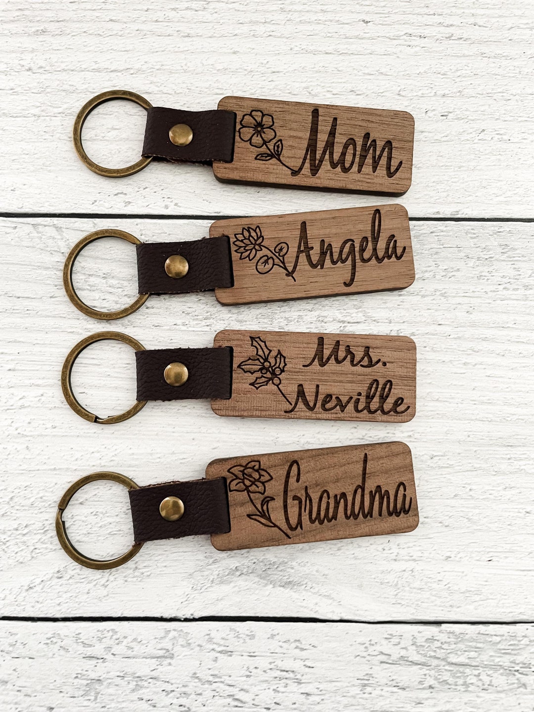 Personalized Birth Month Flower Keychain, Custom Engraved Wood Birth ...