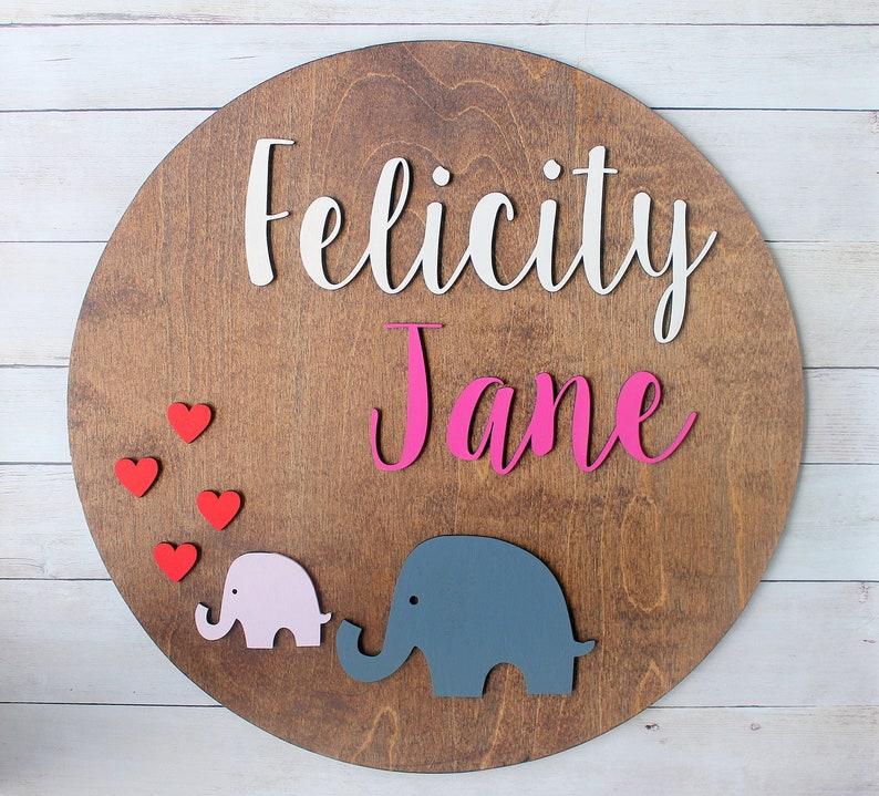 Elephant Baby Name Sign Girl Nursery Sign Girl Name Sign | Etsy