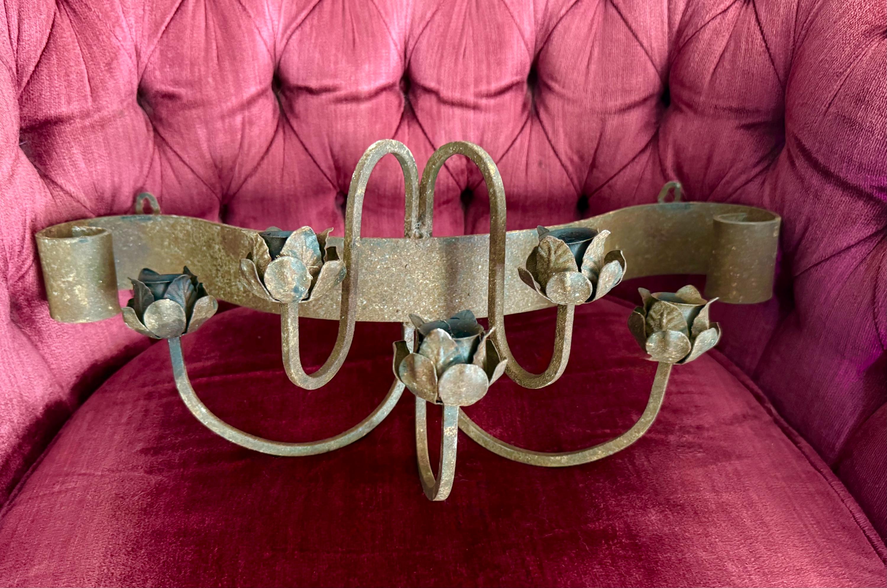 Vintage Rusty Wrought Iron Rose Taper Candle Wall Sconce Candleholder ...