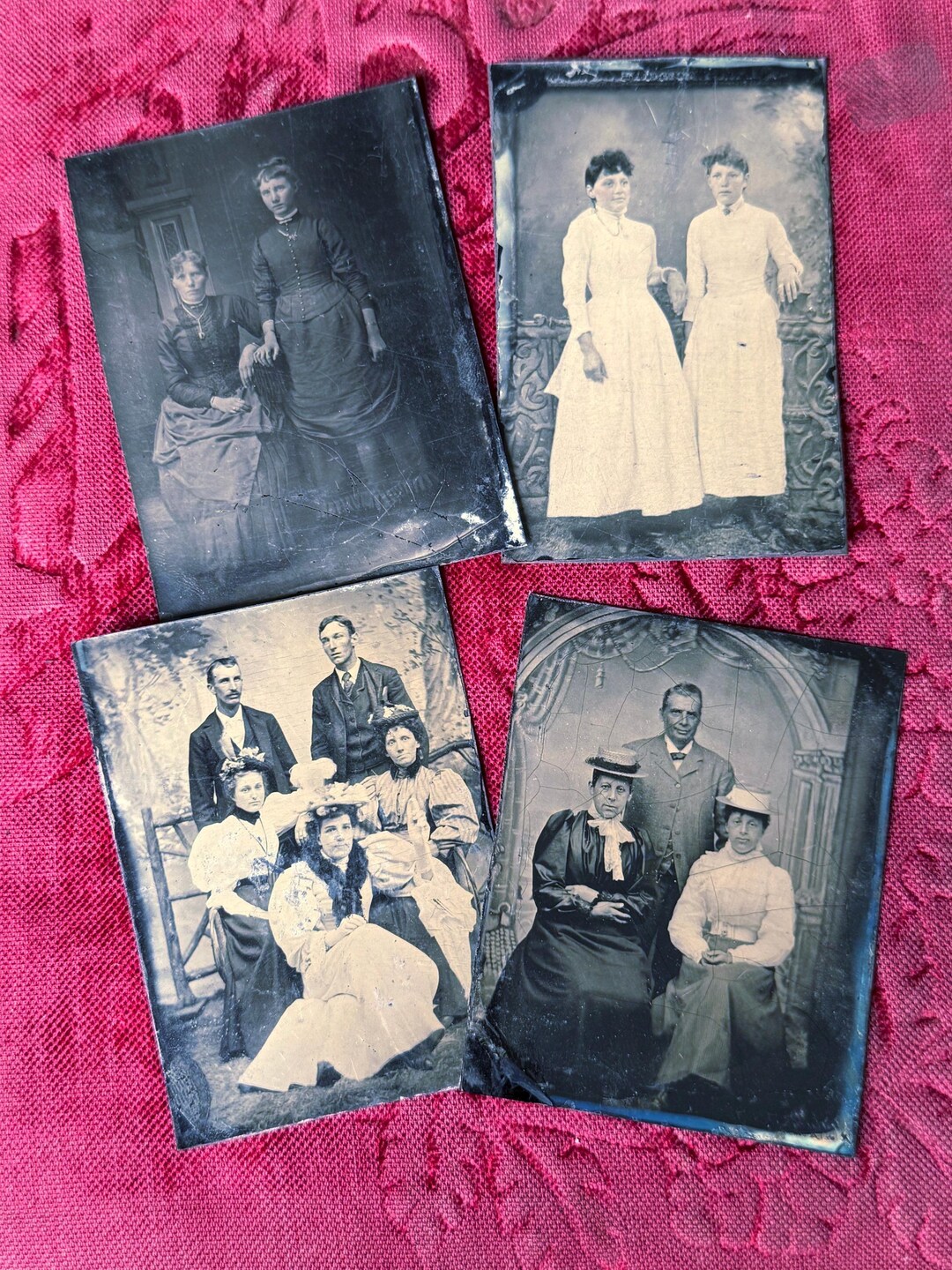 Antique Victorian Lot of 4 Tintypes Photo Portraits of Ladies Families ...