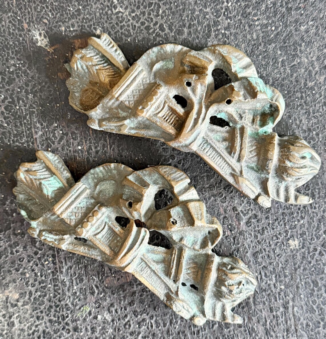 Antique Pair Heavy Brass Patinaed Torch Ribbon Hardware Lamp Part ...