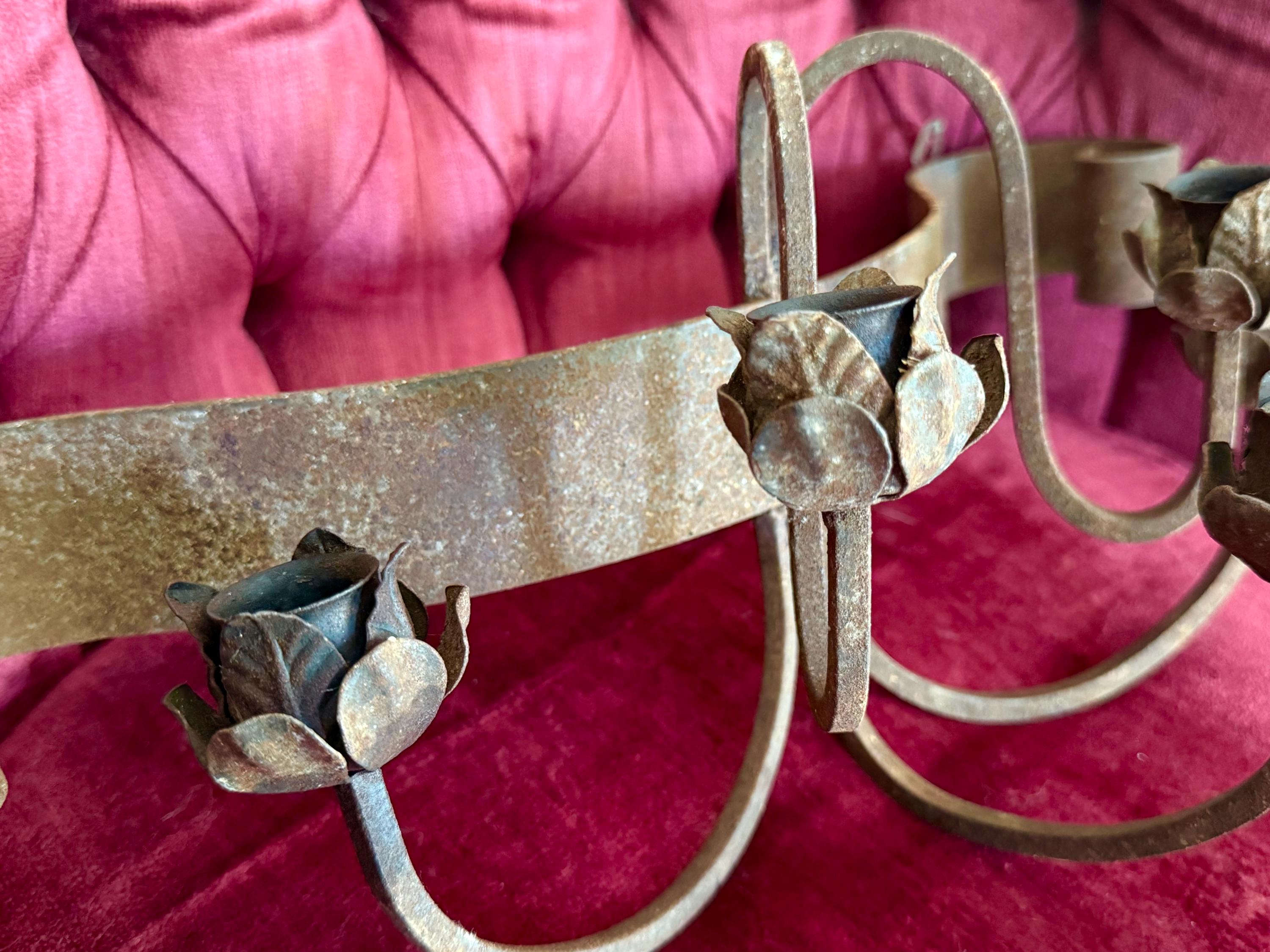 Vintage Rusty Wrought Iron Rose Taper Candle Wall Sconce Candleholder ...