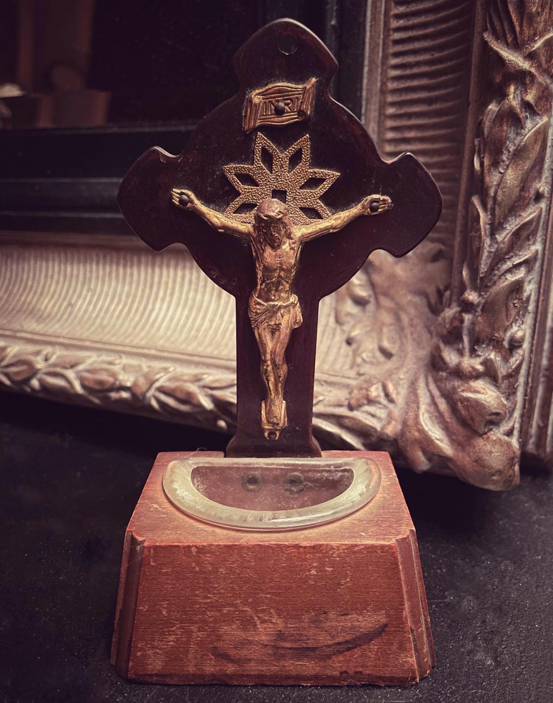 Vintage Bakelite & Wood Water Font Crucifix Catholic Religious Home ...