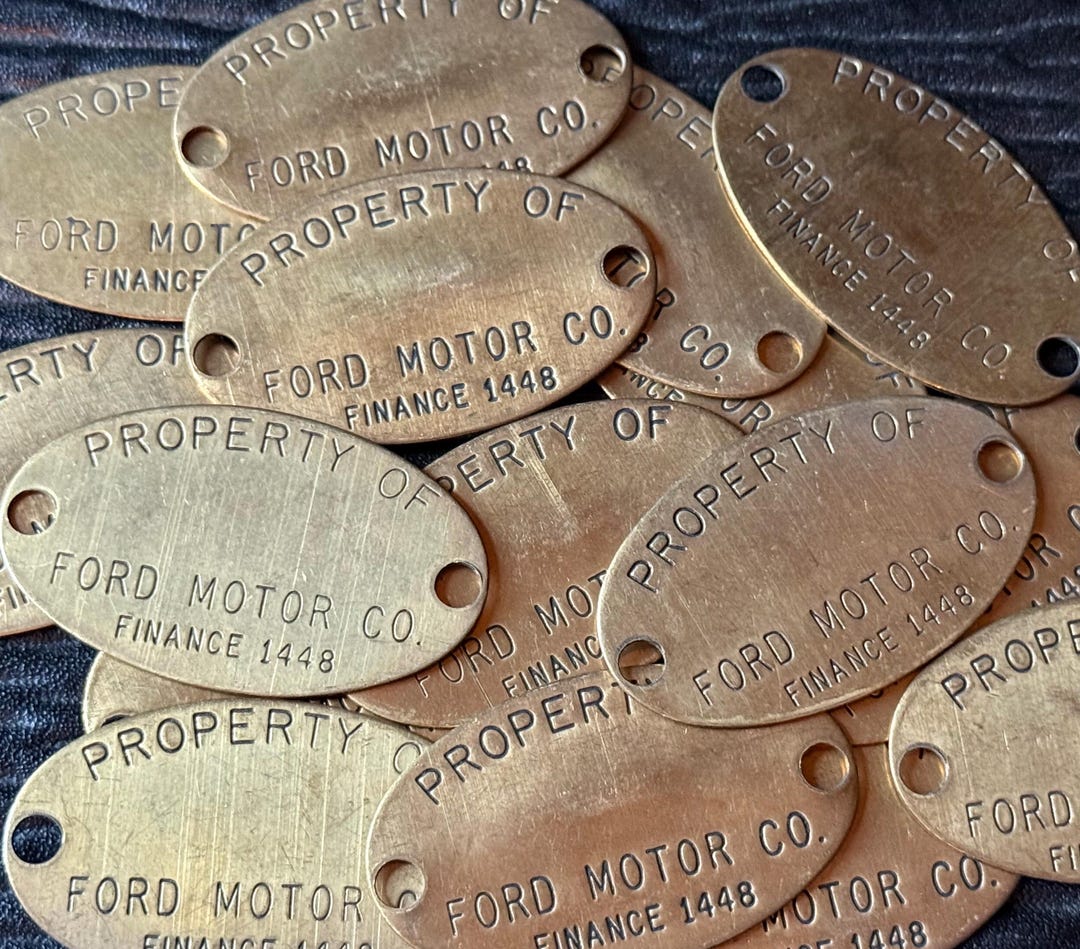 Vintage NOS Ford Motor Co Plant Michigan Oval Brass Tags Sold ...