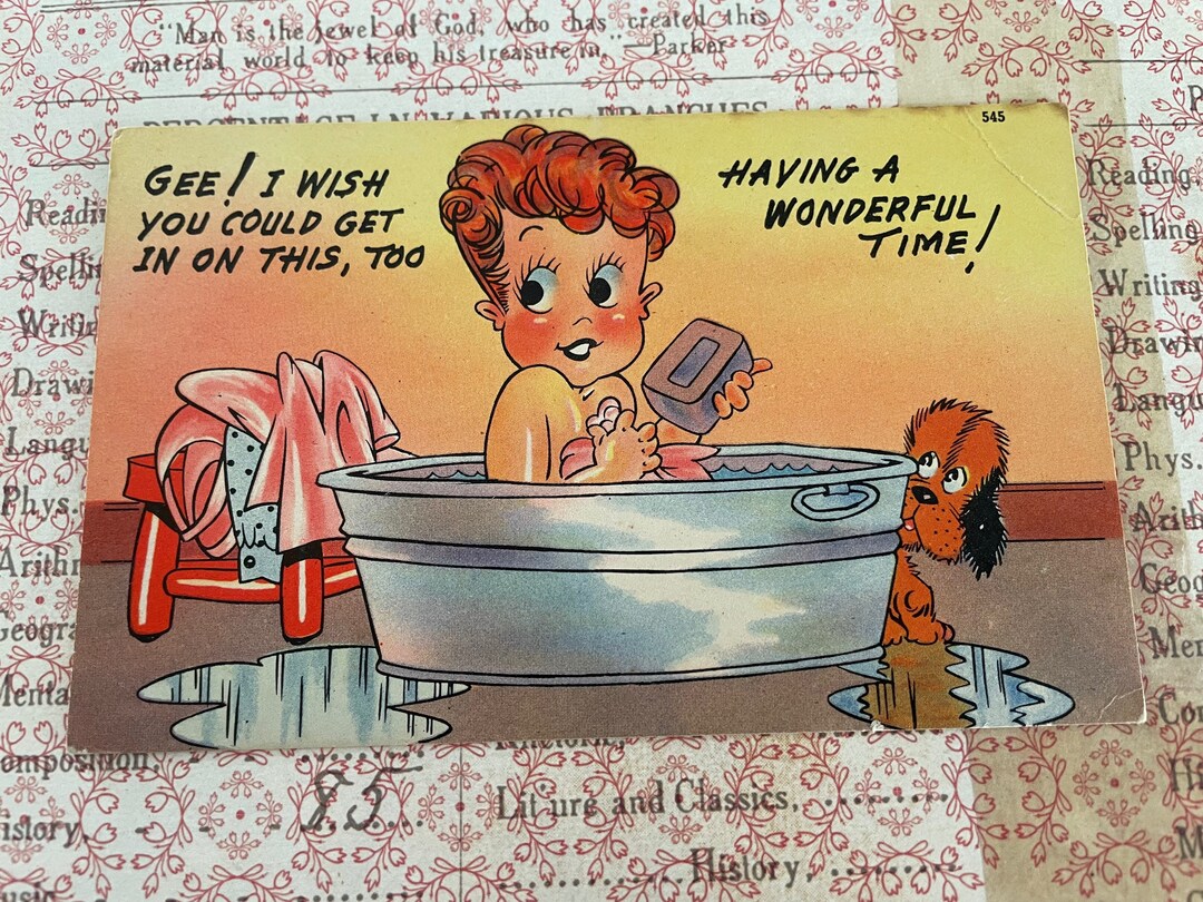 Cute Risqué Postcard Bathtime Puppy Vintage Ephemera - Etsy