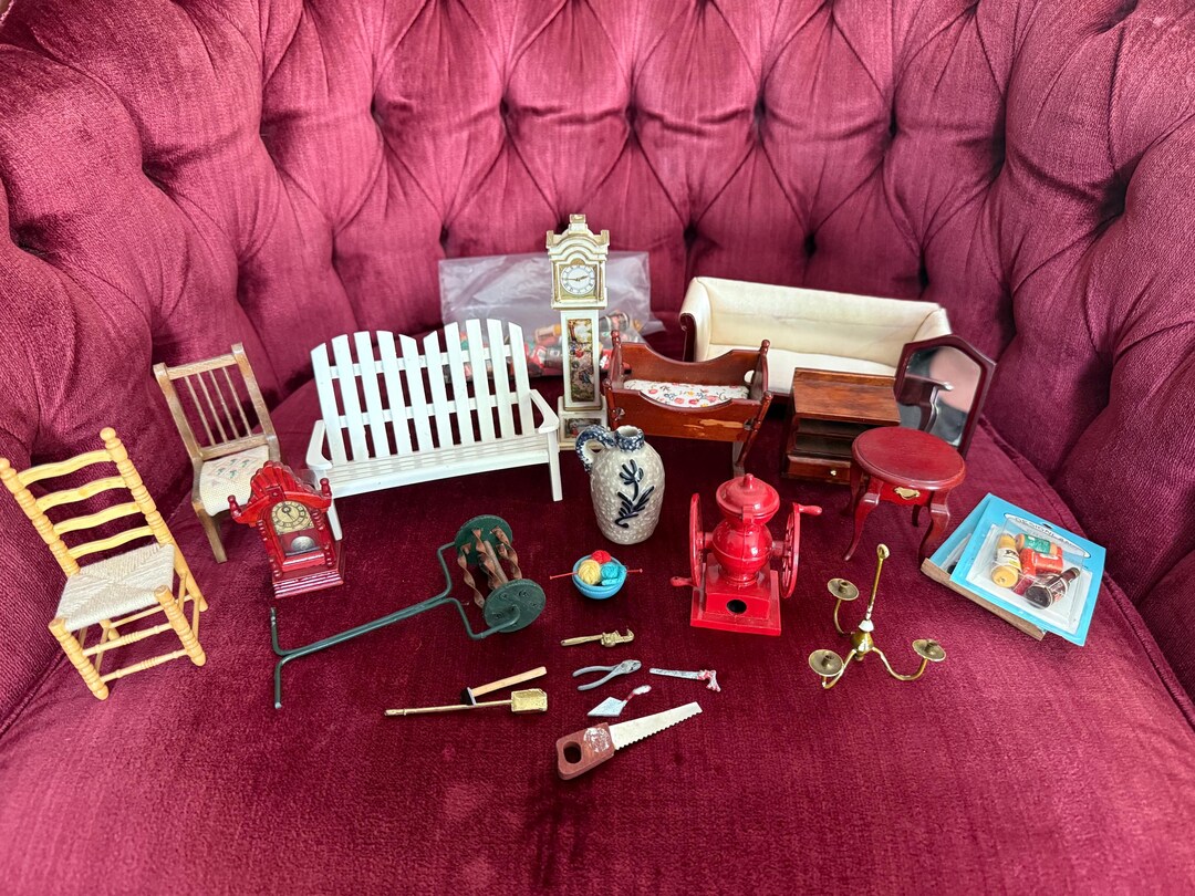 Lot of Assorted Dollhouse and Miniature Furniture Tools Food Items ...