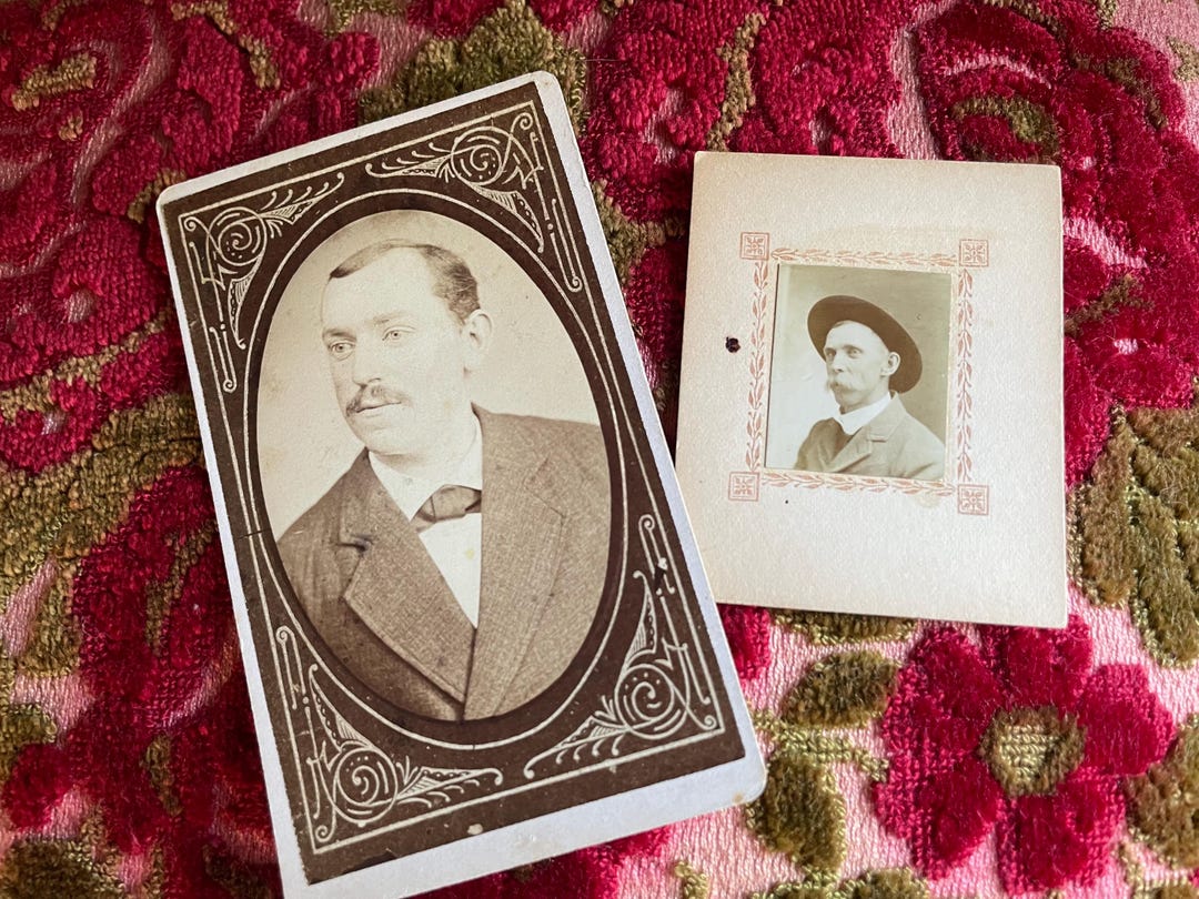 Pair of Antique Victorian Photo Portraits CDV Card & Miniature Portrait ...