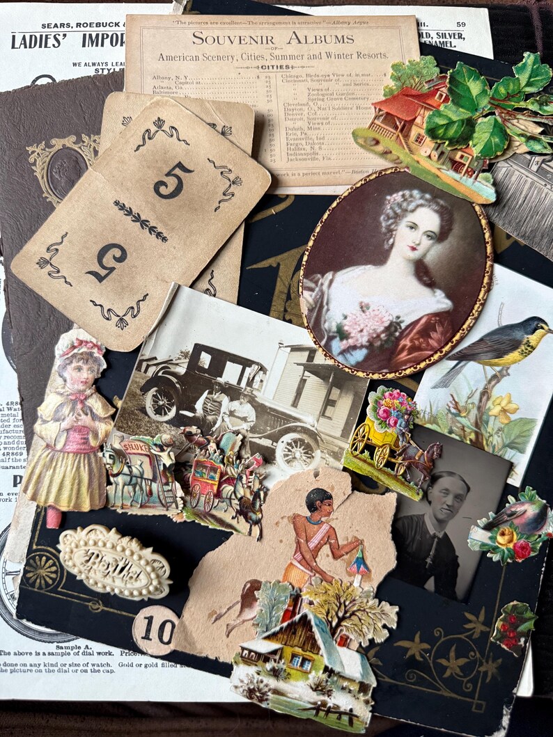 Antique Ephemera Lot Victorian Diecuts Tintype Photo Game Cards Labels ...