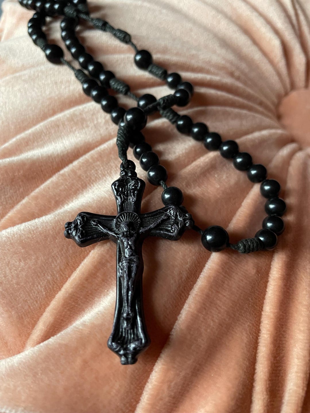 Vintage Solid Black Crucifix Rosary Catholic Cross Religious - Etsy
