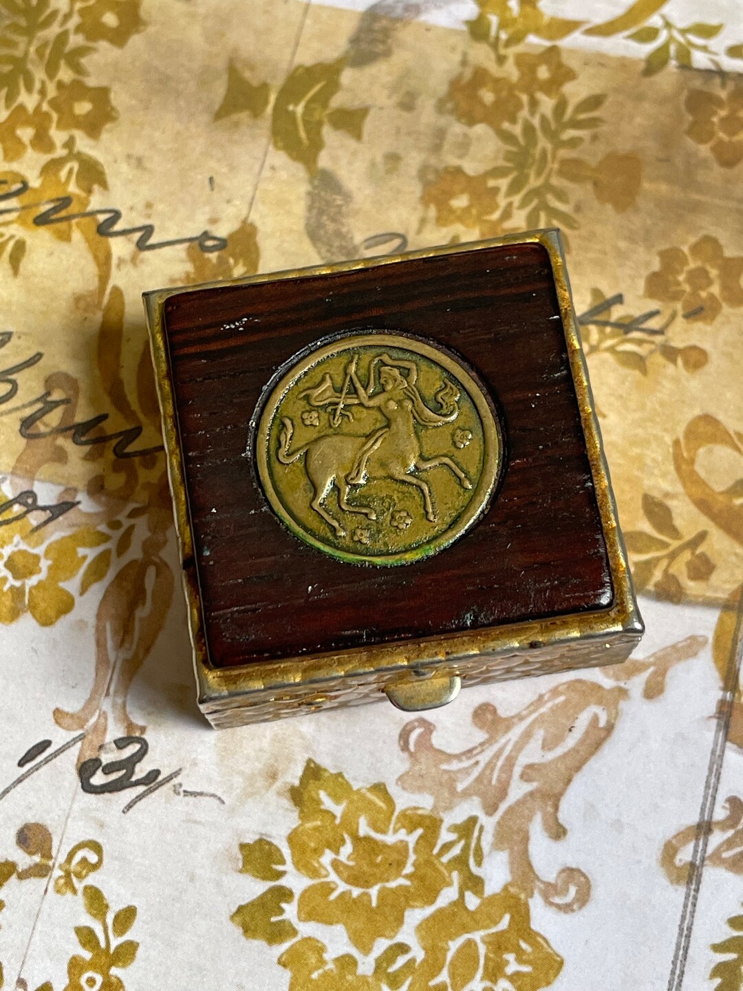 Vintage Sagittarius Lady Centaur Zodiac Metal & Wood Pill Box Jewelry ...