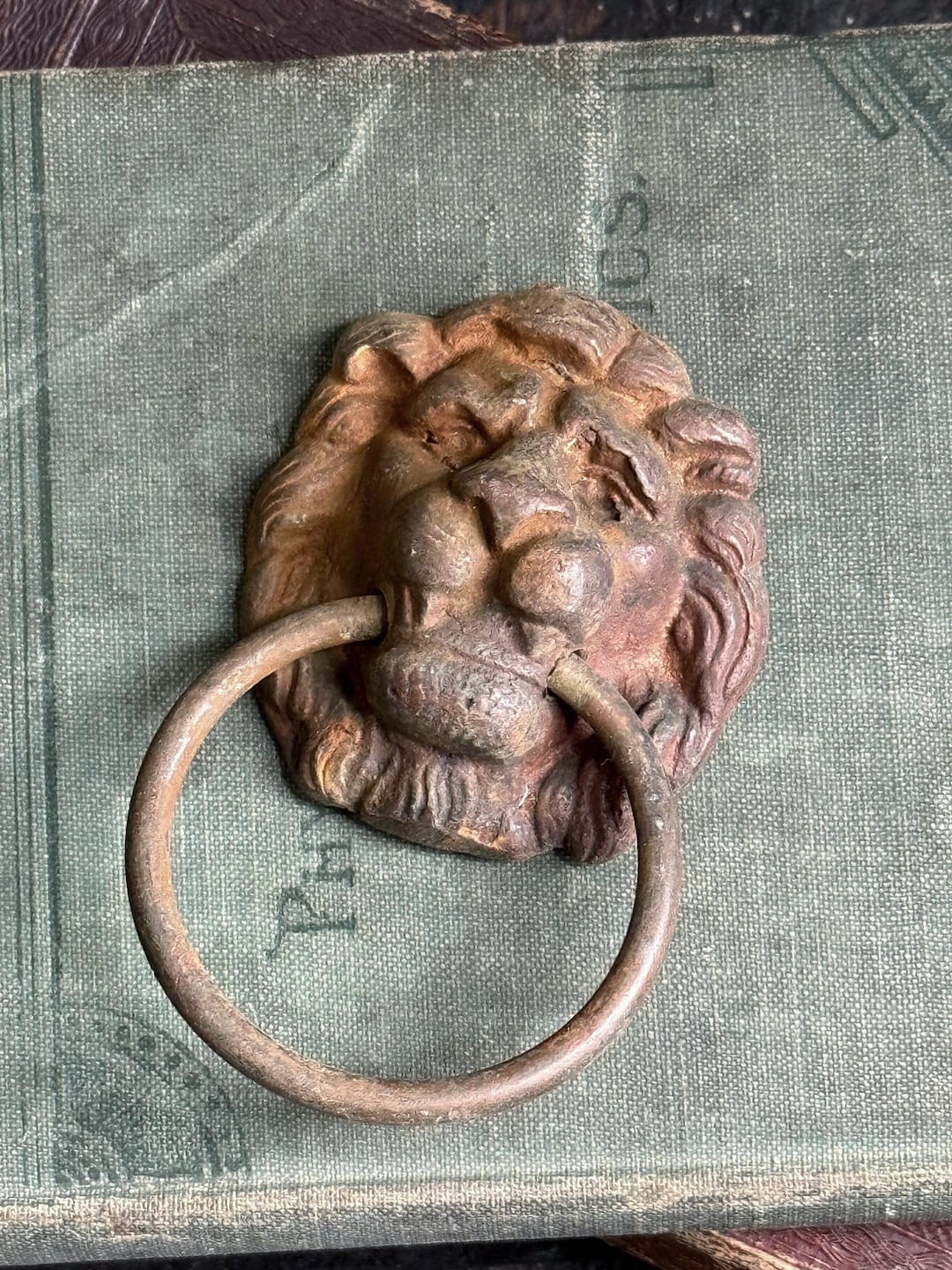Antique Lion Head Large Drawer Pull Handle Brass Rusty Patina Decor ...
