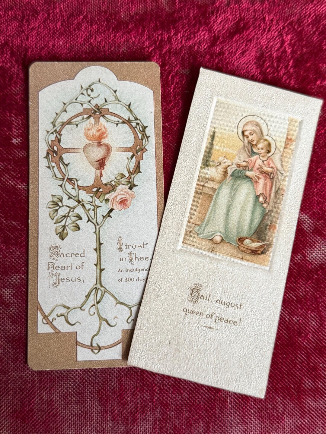Antique Pair of Religious Catholic Mary & Baby Jesus Sacred Heart of ...