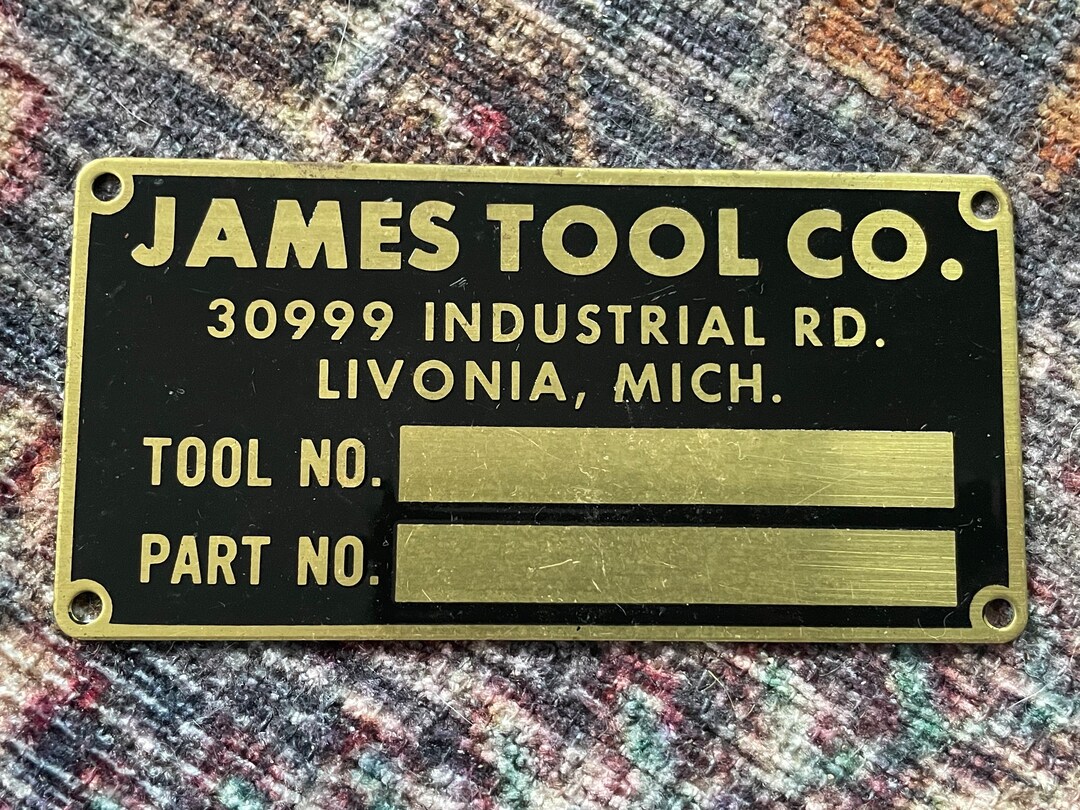 Vintage James Tool Co Livonia Michigan Brass Metal Plate - Etsy