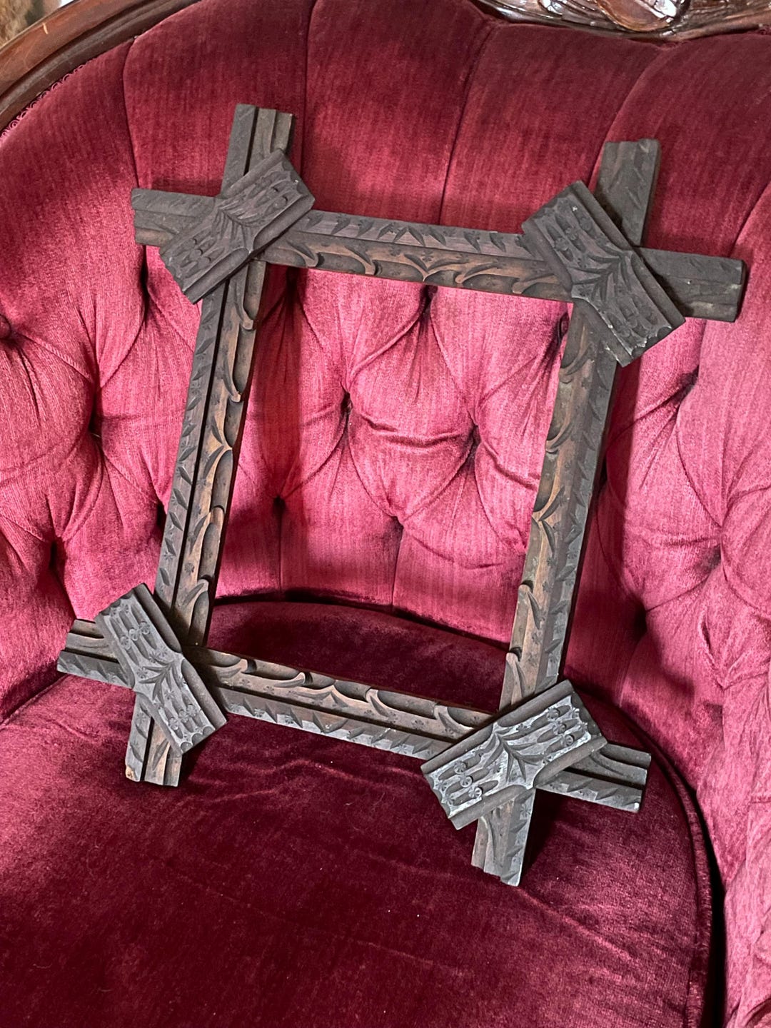 Antique Victorian Adirondack Handcarved Dark Wood Folk Art Frame ...