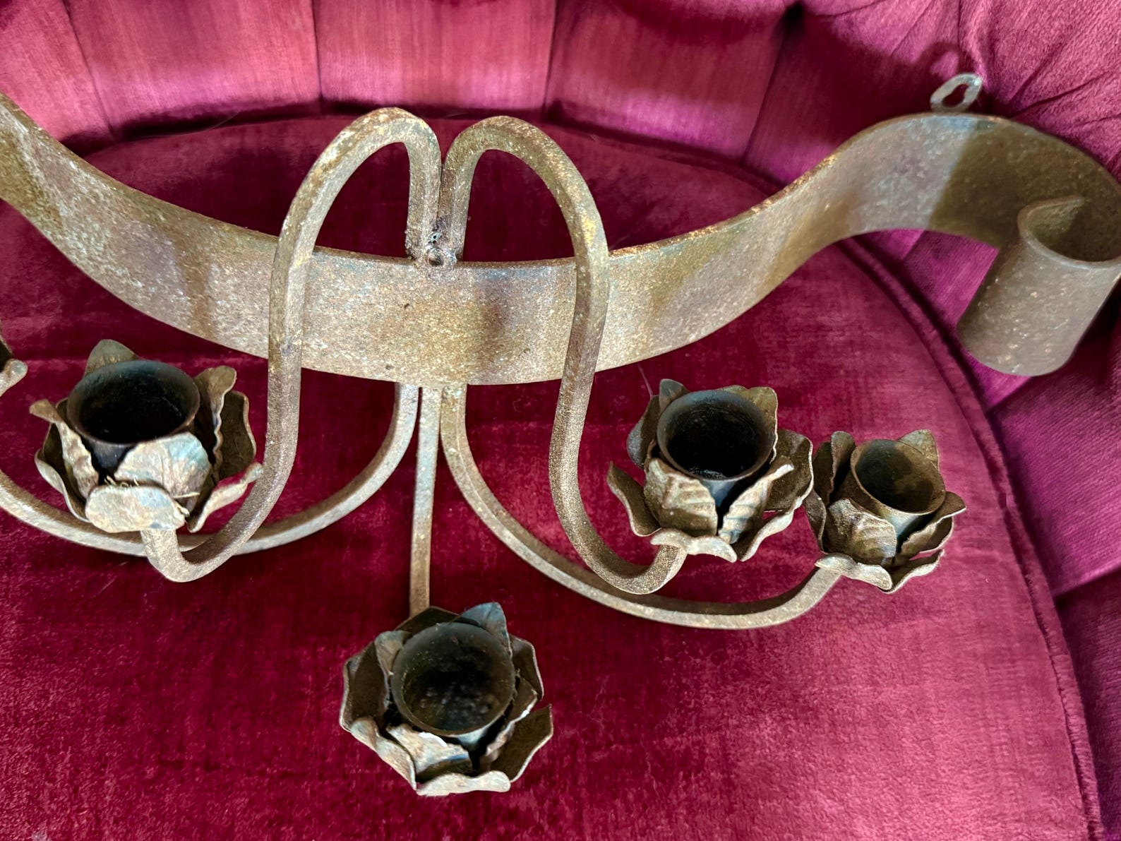 Vintage Rusty Wrought Iron Rose Taper Candle Wall Sconce Candleholder ...