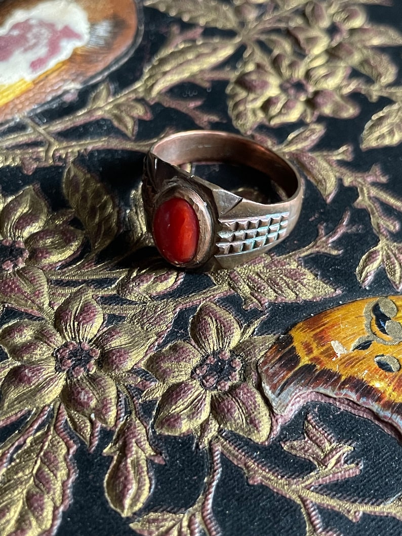 Vintage Copper Ring W/ Red Coral Stone Jewelry Gift - Etsy