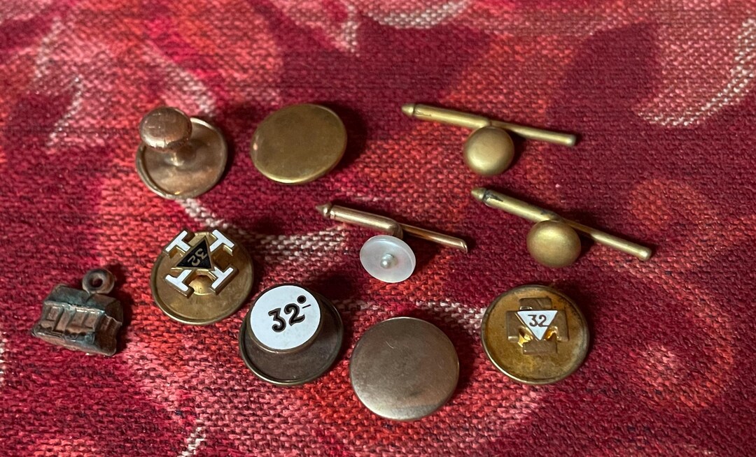 Antique Vintage Brass Mother of Pearl Enamel Cufflinks, Buttons ...