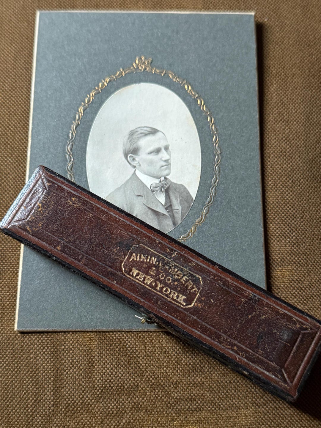 Antique Aikin Lambert New York Victorian Leather & Velvet Presentation ...