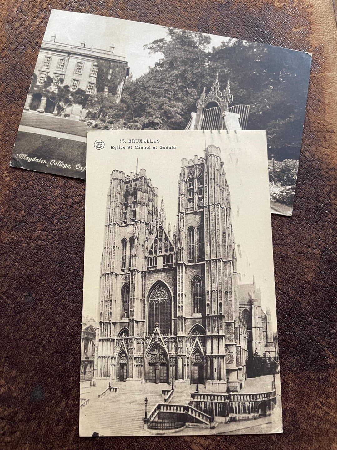 Antique Pair of Postcards Magdalen College Oxford & Brussels Church of ...