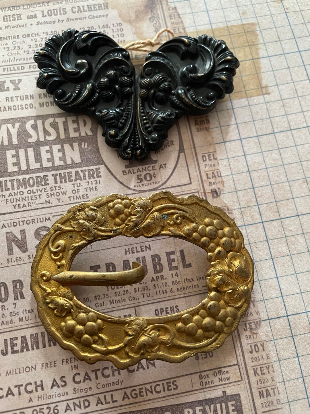 Antique Black and Gold Tone Ornate Detailed Victorian Buckles Belt Sash ...