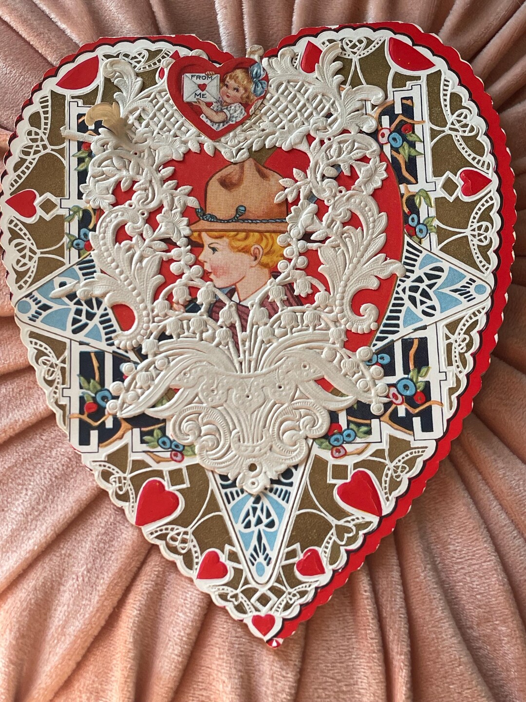 Antique Paper Lace Heart Shape Large Diecut Cute Layered Valentine Card ...