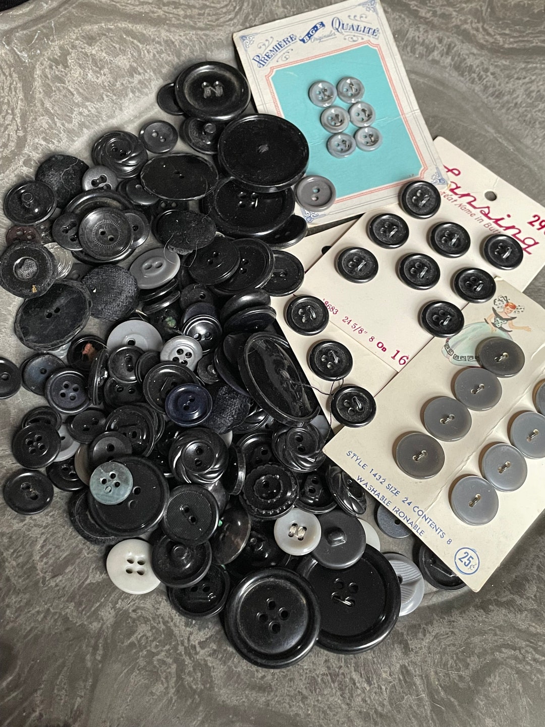 Assorted Vintage Button Lot Sewing Craft Supply Black Gray - Etsy