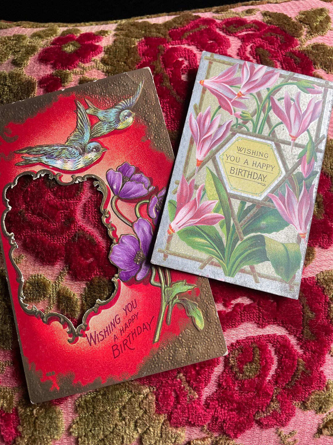 Pair of Antique 1880 Victorian Birthday Cards Ephemera - Etsy