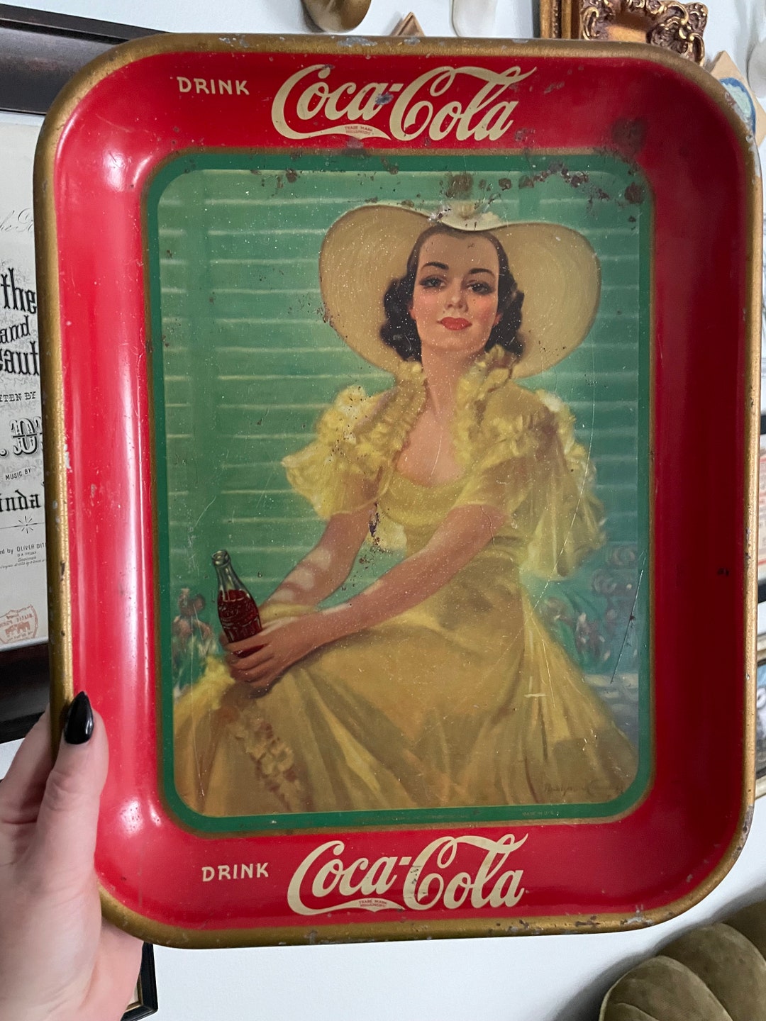 Vintage Metal 1938 Coca Cola Coke Tray W/ Pinup Fancy Lady Woman Made ...
