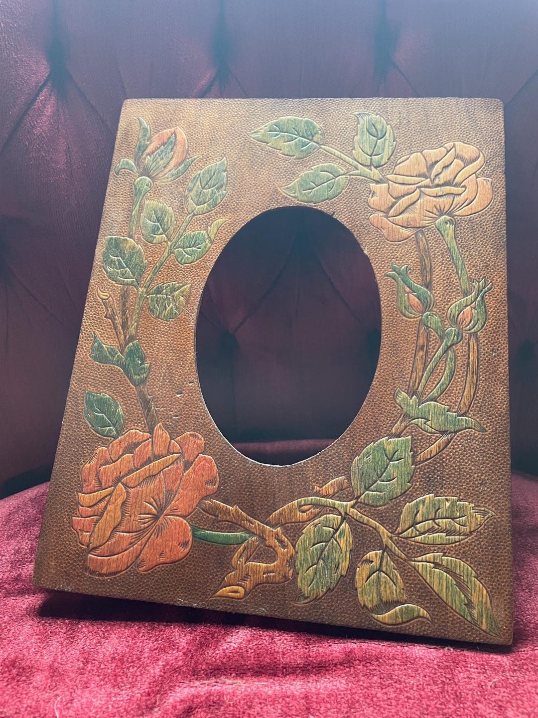 Antique Floral Roses Pyrography Open Wood Frame - Etsy