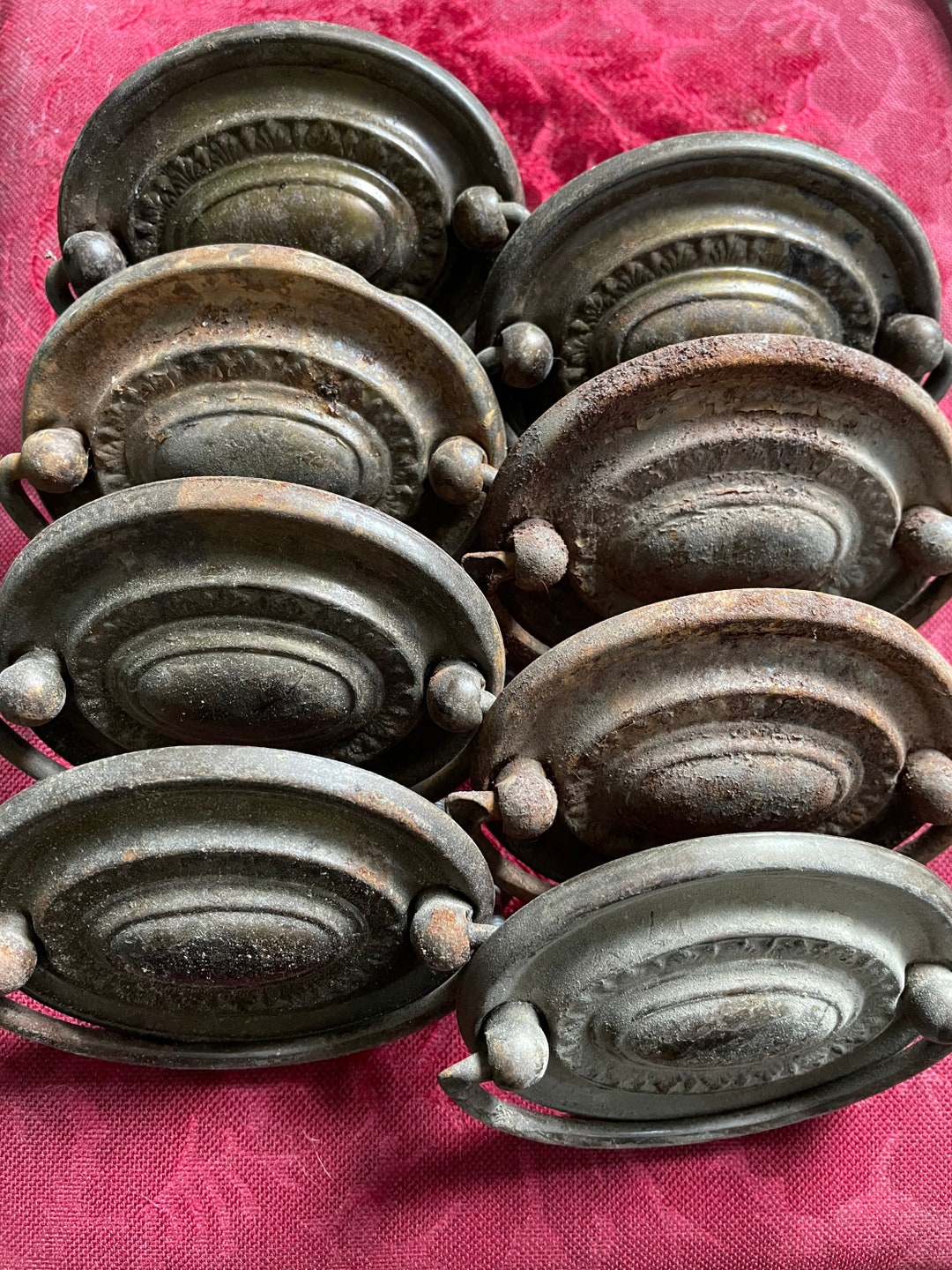Set of 8 Antique Vintage Ornate Double Screw Rusty Hardware Handle Pull ...