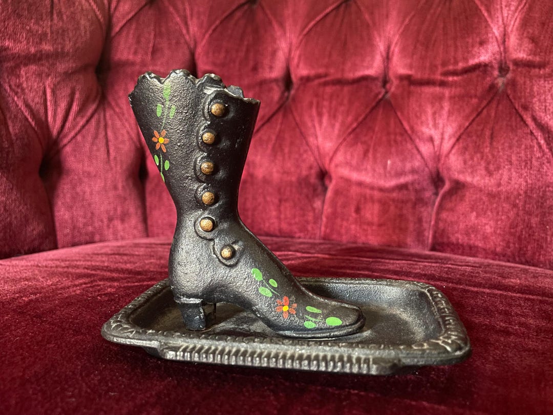 Vintage Victorian Boot Shoe Cast Iron Match Holder & Striker Flowered ...