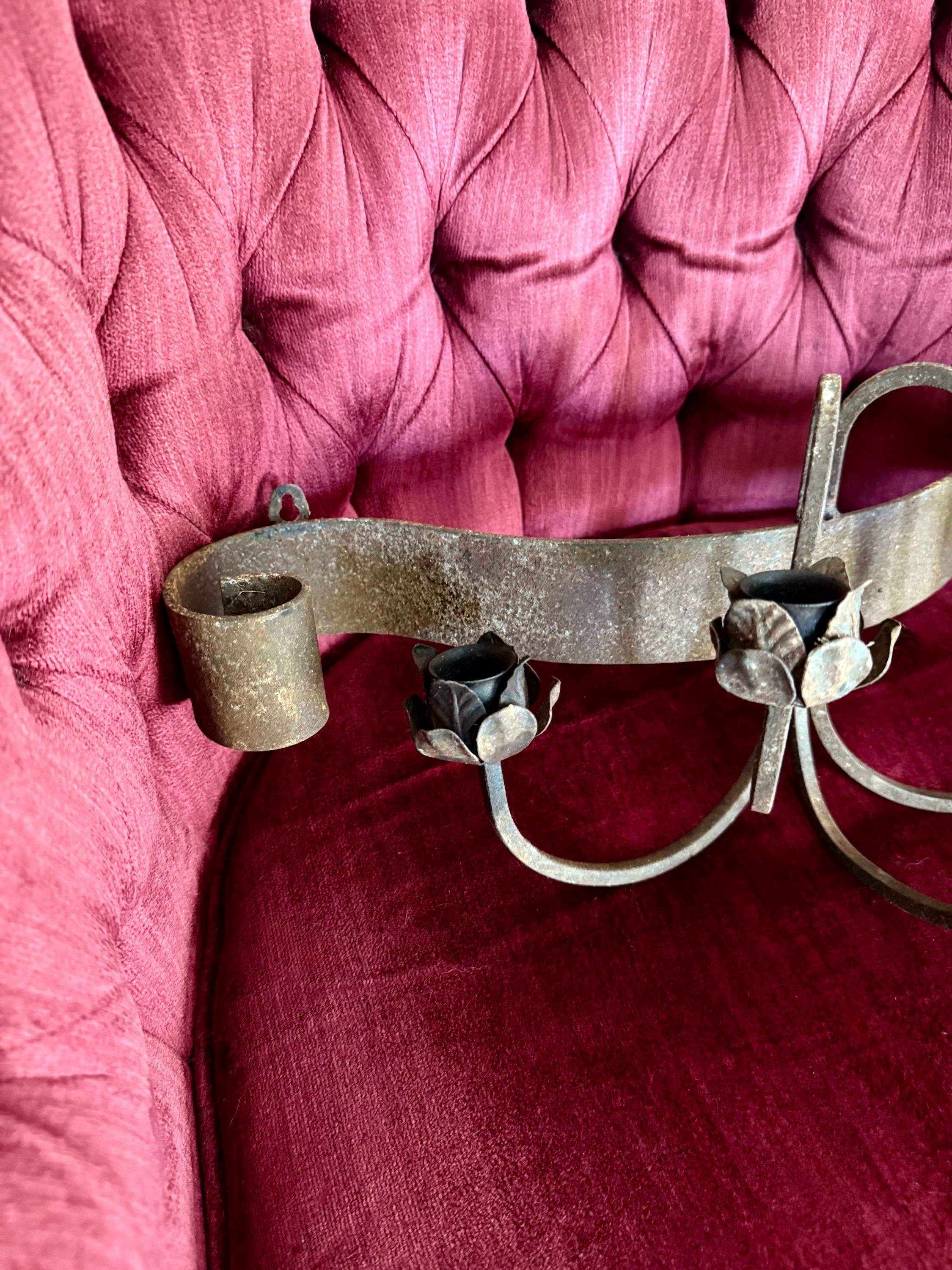 Vintage Rusty Wrought Iron Rose Taper Candle Wall Sconce Candleholder ...