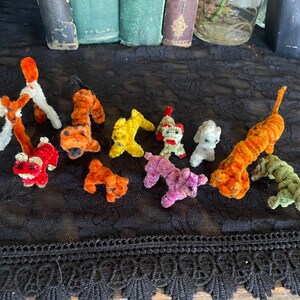 Vintage Chenille Pipe Cleaner Animal Figures Dogs & Tigers - Etsy