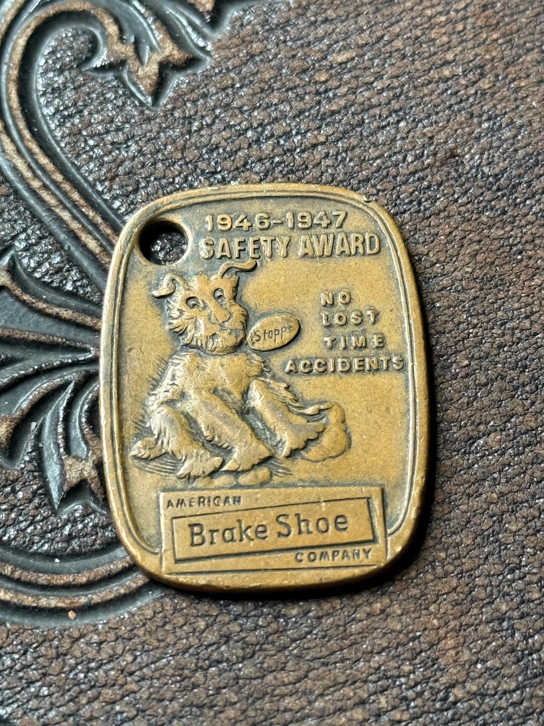 Rare American Brake Shoe Company 1946-1947 Safety Award Brass Tag W ...