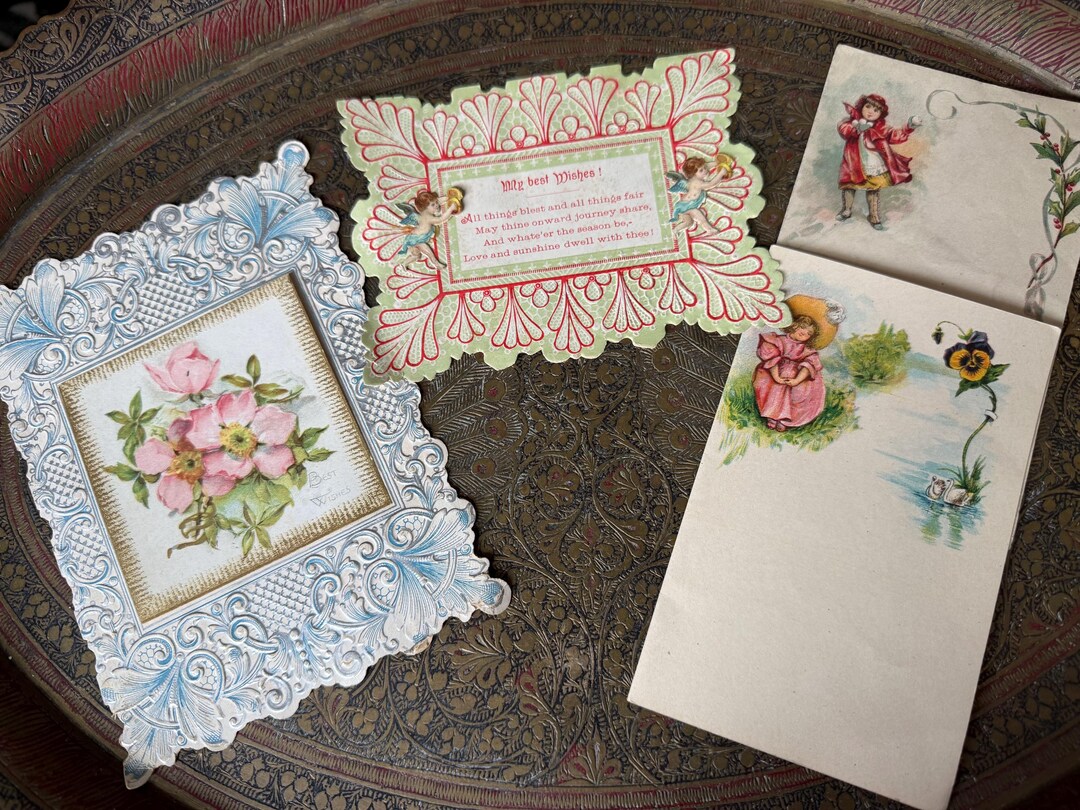 Antique Victorian Era Greeting Cards Floral Cupid Best Wishes Valentine ...
