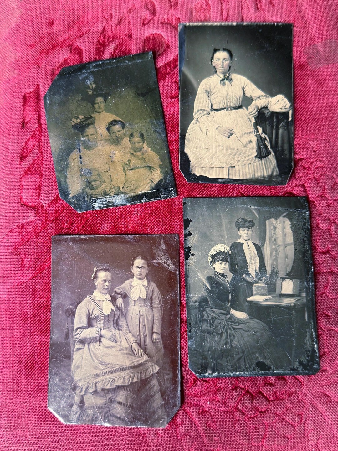 Antique Victorian Lot of 4 Tintypes Photo Portraits of Ladies Children ...