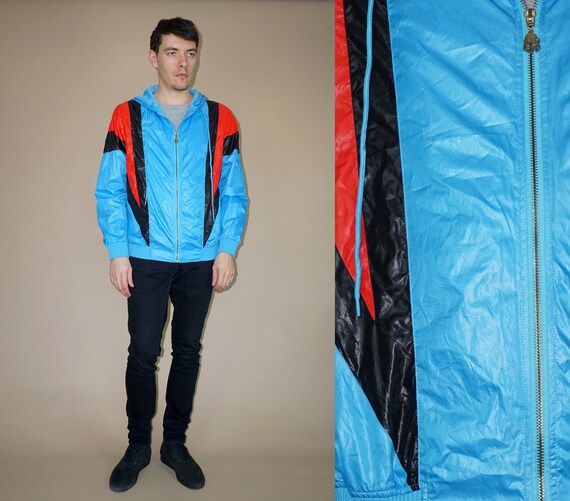 Men's Blue Retro Windbreaker Jacket | Etsy