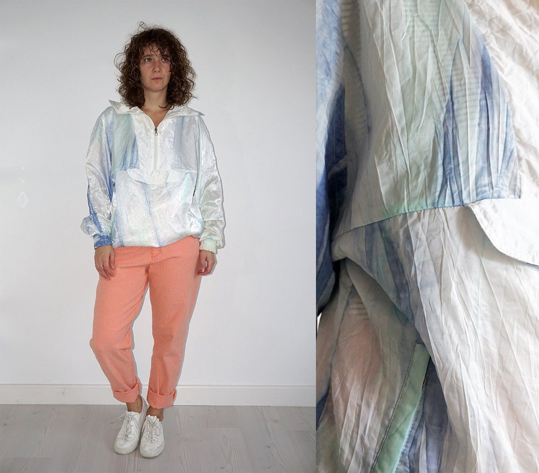 90's Gender Neutral High Neck White and Blue Windbreaker - Etsy