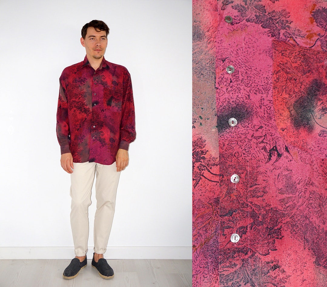 90's Red Floral Shirt for Men - Etsy