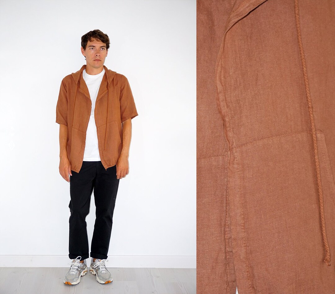 90's Vintage Brown Linen Gender Neutral Cardigan - Etsy