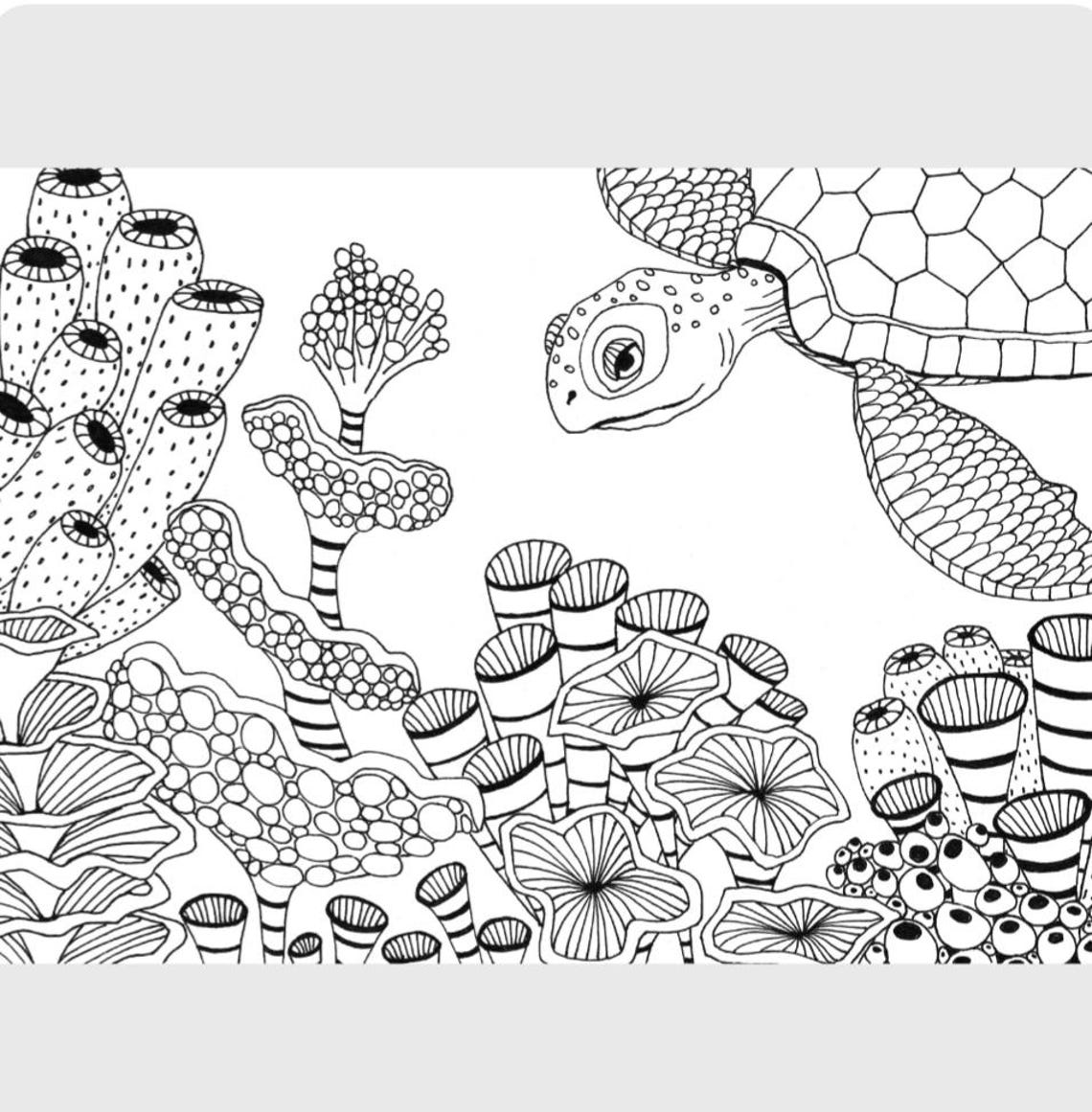 Unlimited Printable- Sea Turtle Coloring Page: Hand Drawn Ocean Art ...