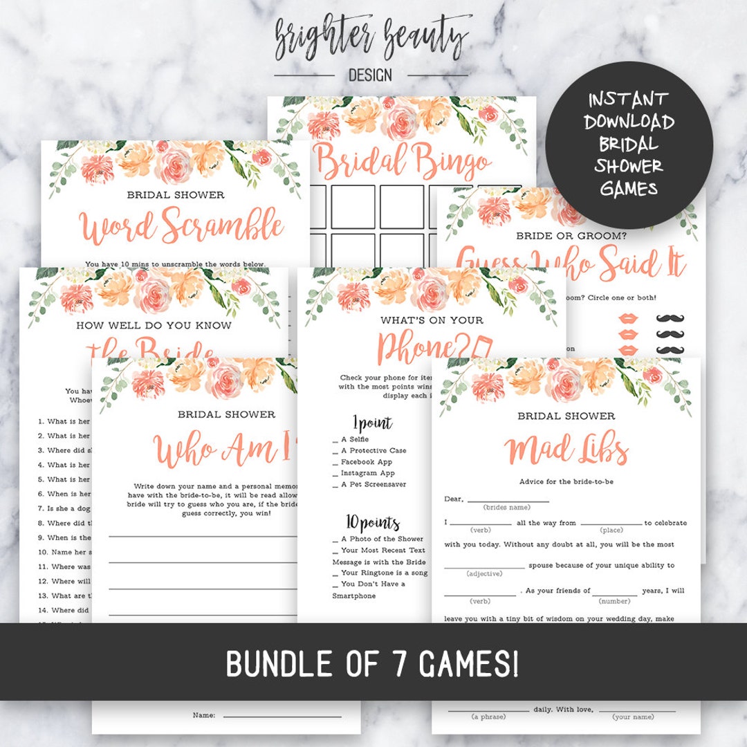 Bridal Shower Game Bundle: 7 Printable Games (PDF Download) - Etsy